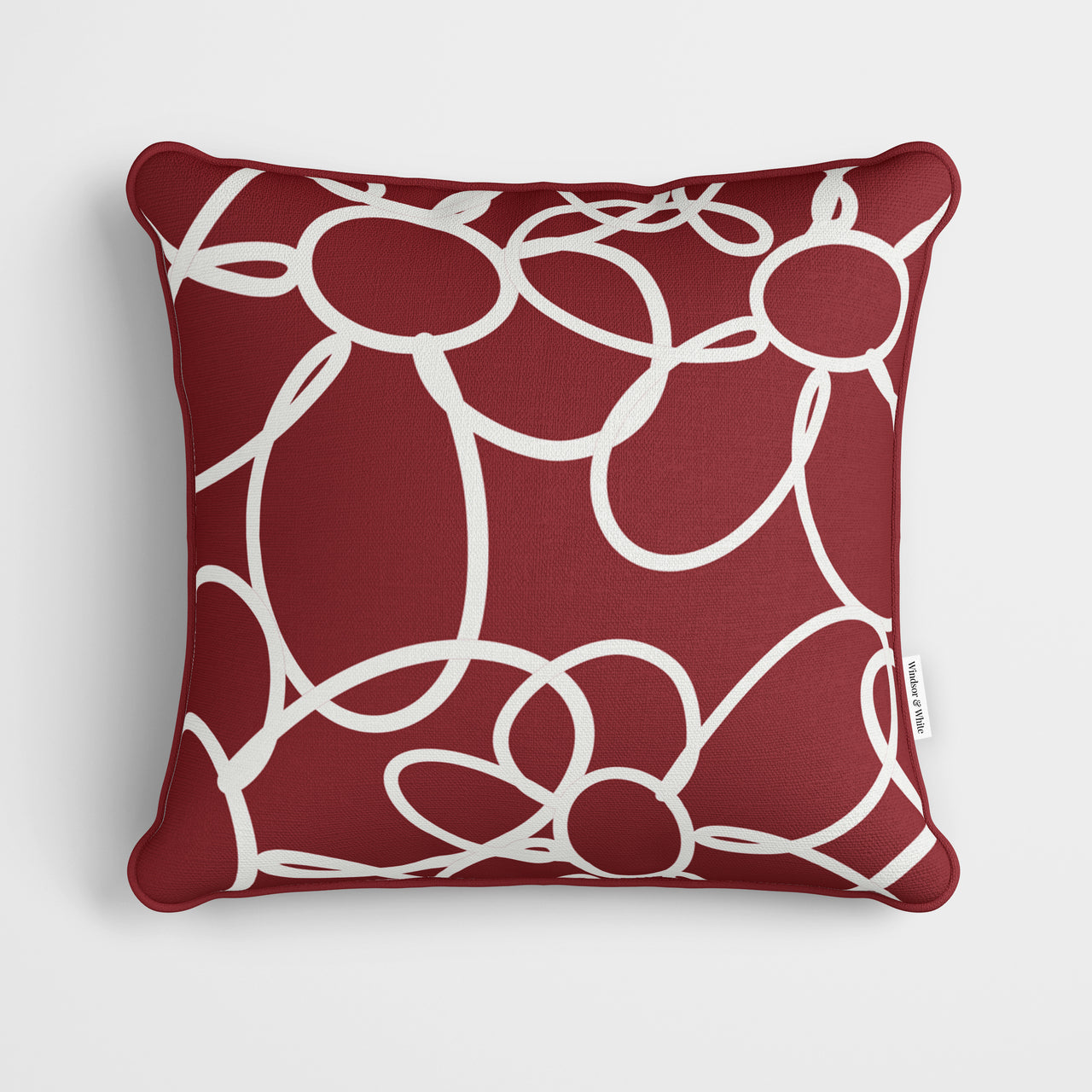 White Minimalist Daisy Red Cushion - Windsor & White