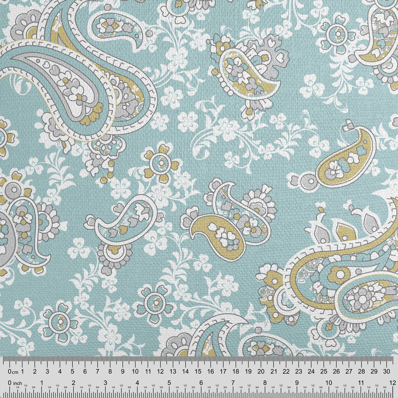 Duck Egg Paisley Floral Fabric - Windsor & White